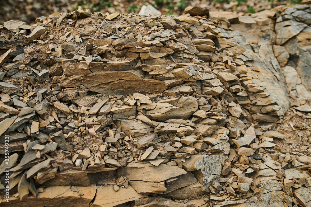 Layers of soil with groundwater. Details of earth layers in a clay pit ...