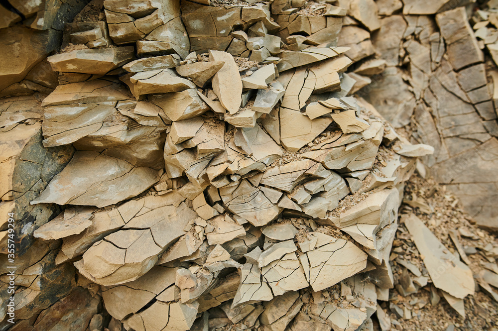 Layers of soil with groundwater. Details of earth layers in a clay pit ...