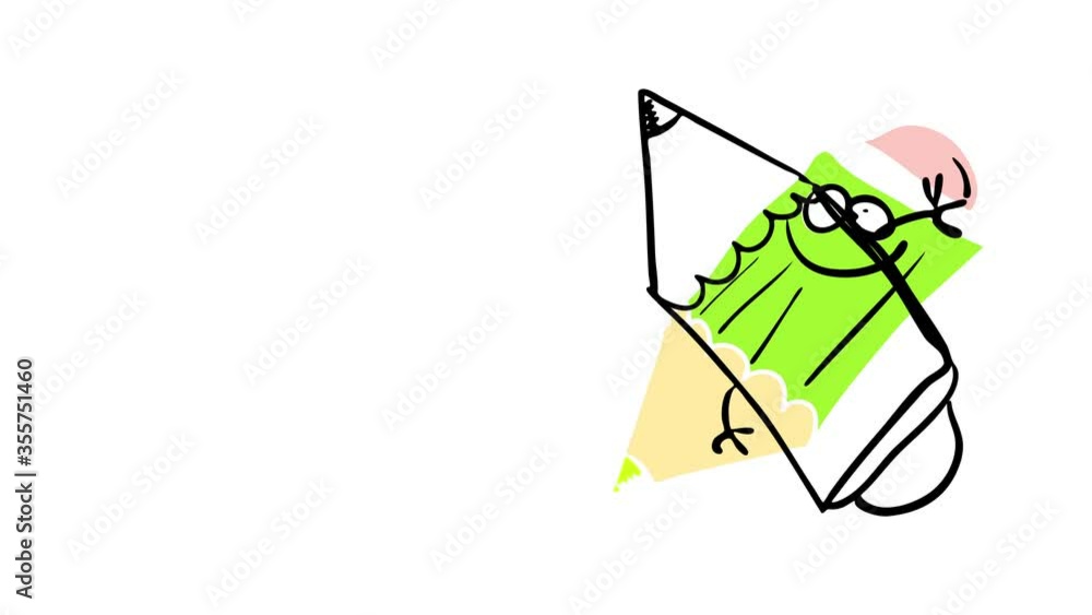 Video Stock color pencil smiling isolated on one side of white screen ...