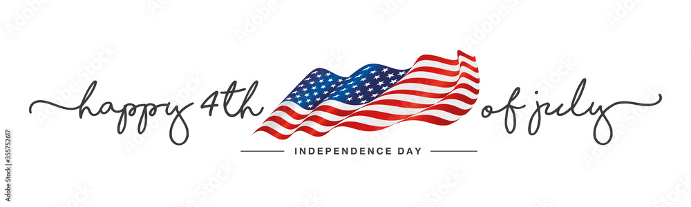 4th of july Happy Independence day handwritten typography text USA wavy ...