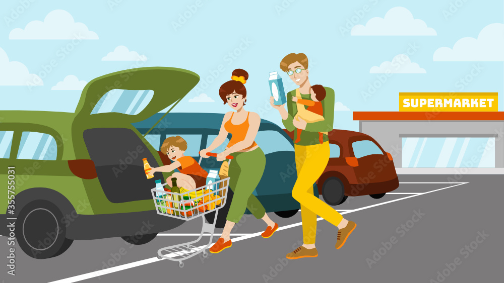 Car Grocery Cart Cartoon