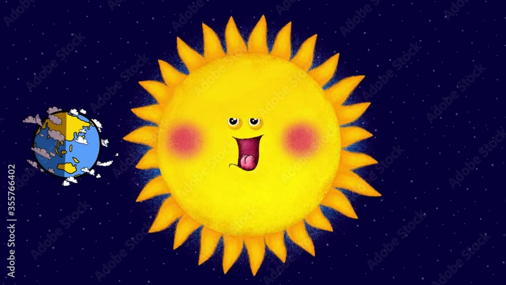Earth sun and space. A fragment of solar system. Cartoon educational ...
