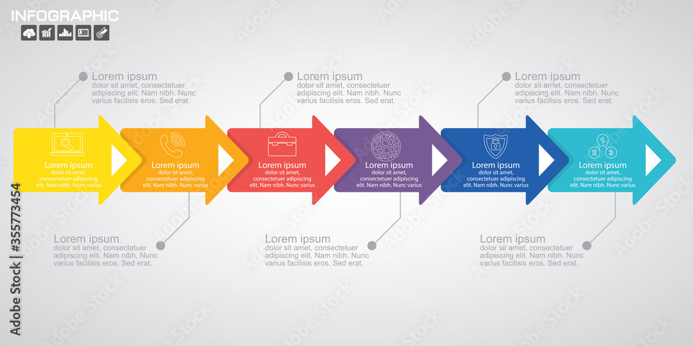 Fototapeta mapa świata dla dzieci Timeline infographics design template with 6 options, process ...