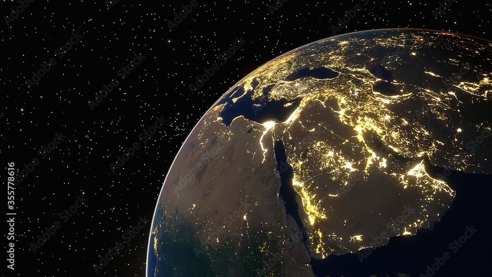 realistic united arab emirates from space, UAE from space, night saudi ...