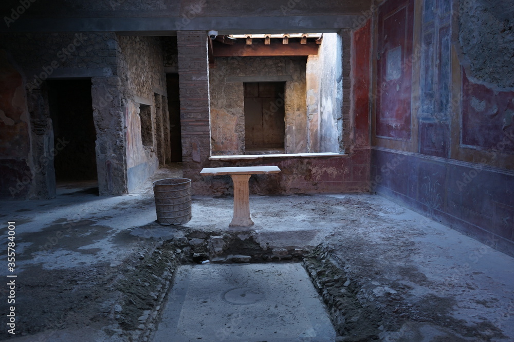 Inside of Ancient Roman house at Ruins of ancient city, Pompeii ...