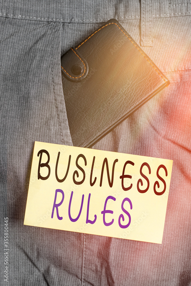 Writing note showing Business Rules. Business concept for the ...