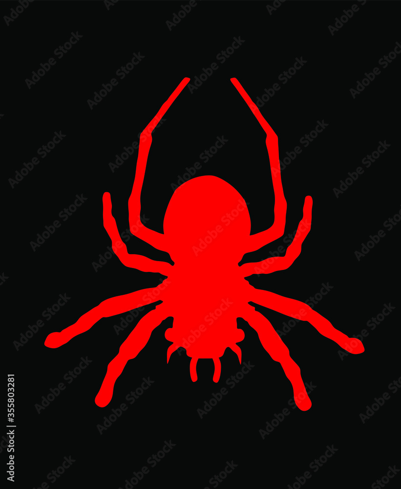 Red spider symbol. Tarantula vector silhouette isolated on black ...