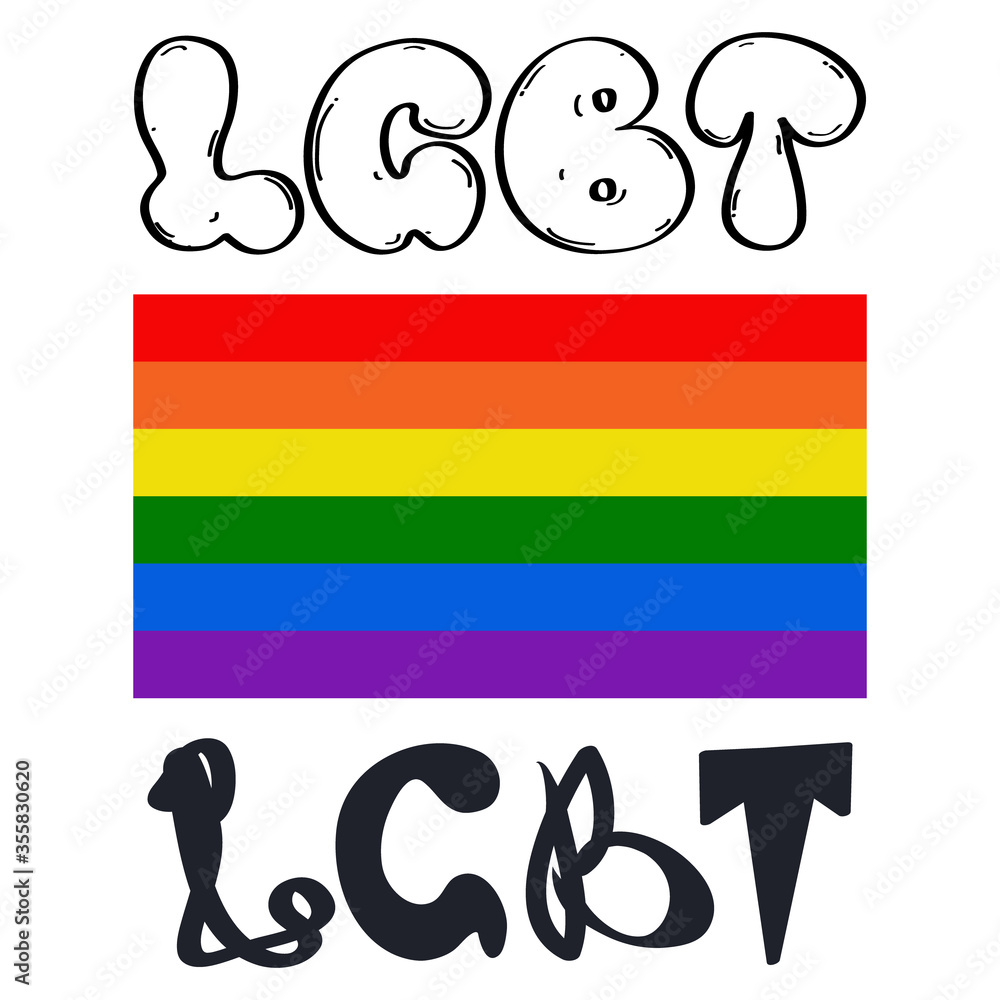 LGBT LGBTQ Pride month flag logo icon Lettering doodle Rainbow love ...