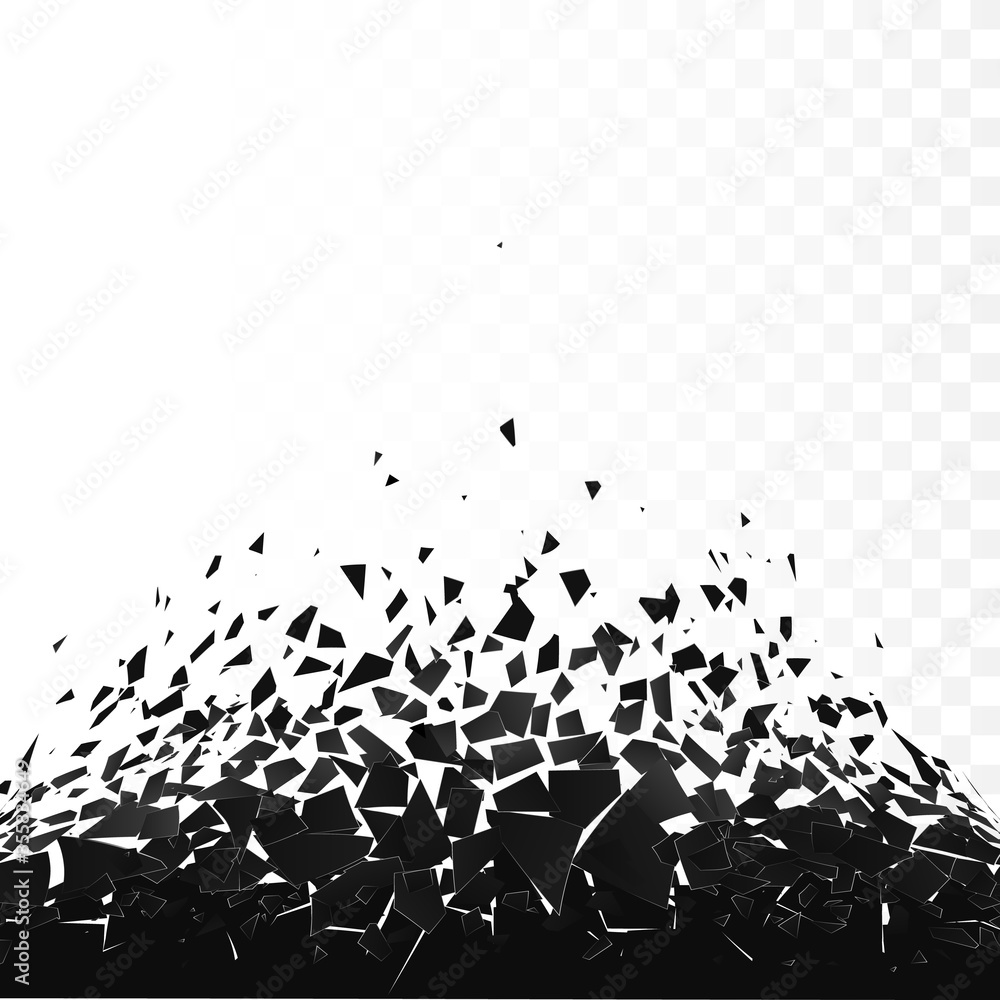 Abstract cloud of pieces and fragments after explosion. Demolition ...