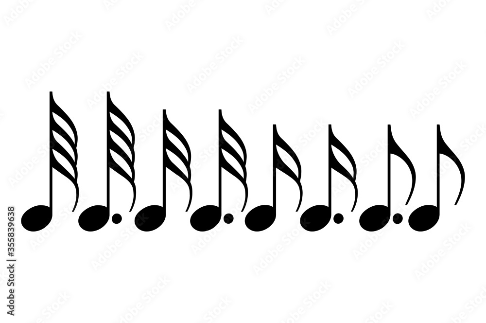 A collection of musical notes. Set of music notes. Black silhouette ...