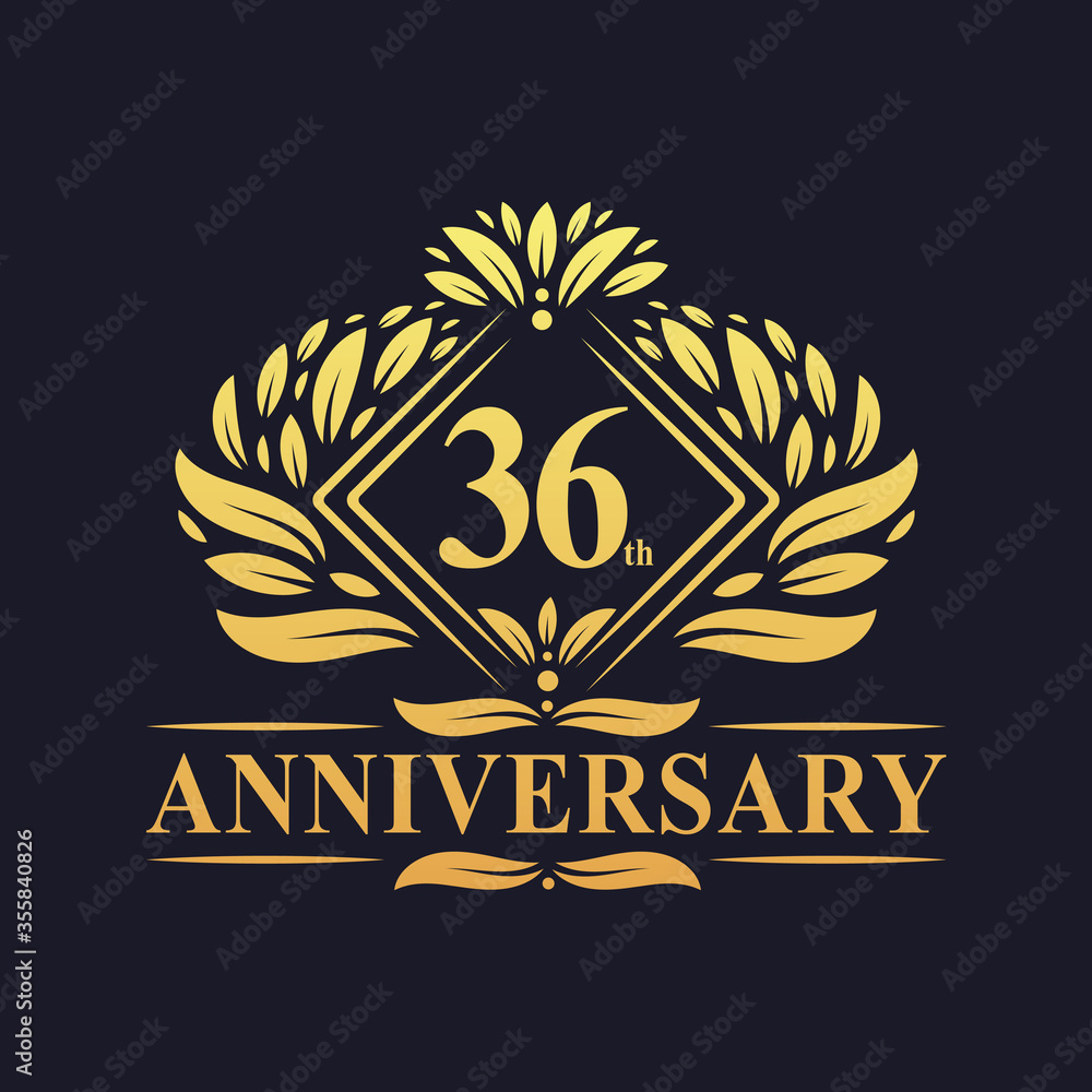 36 years Anniversary Logo, Luxury floral golden 36th anniversary logo ...