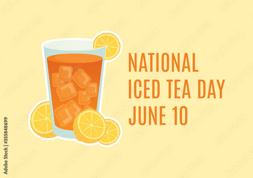National Iced Tea Day vector. Glass of tea with ice and lemons vector ...