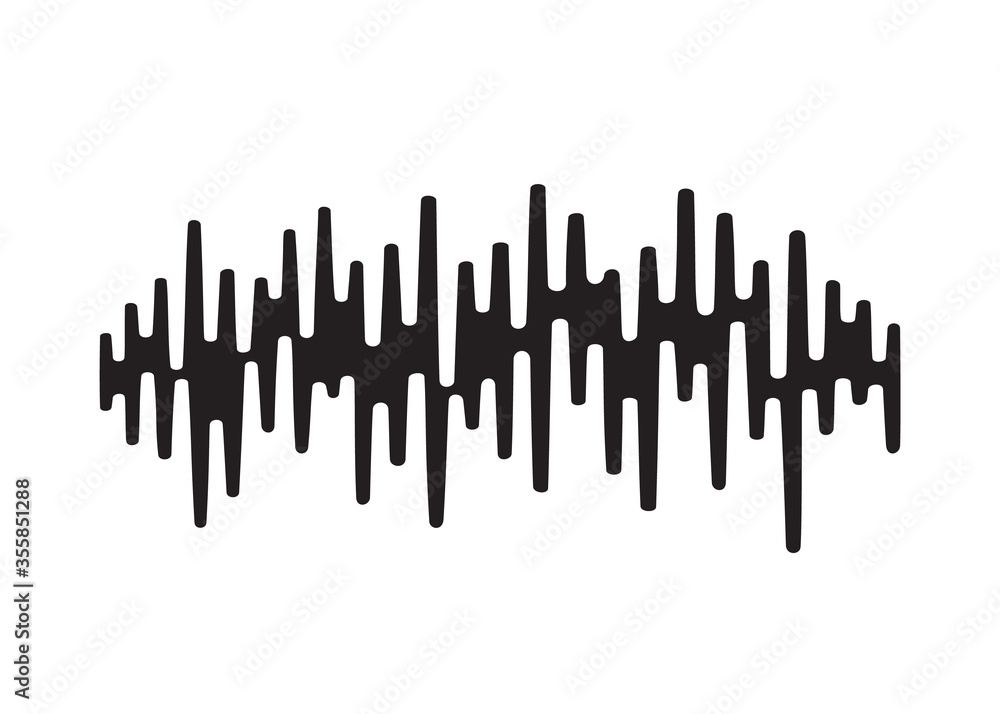 Black sound wave. Isolated design symbol. Pulse music player. Isolated ...