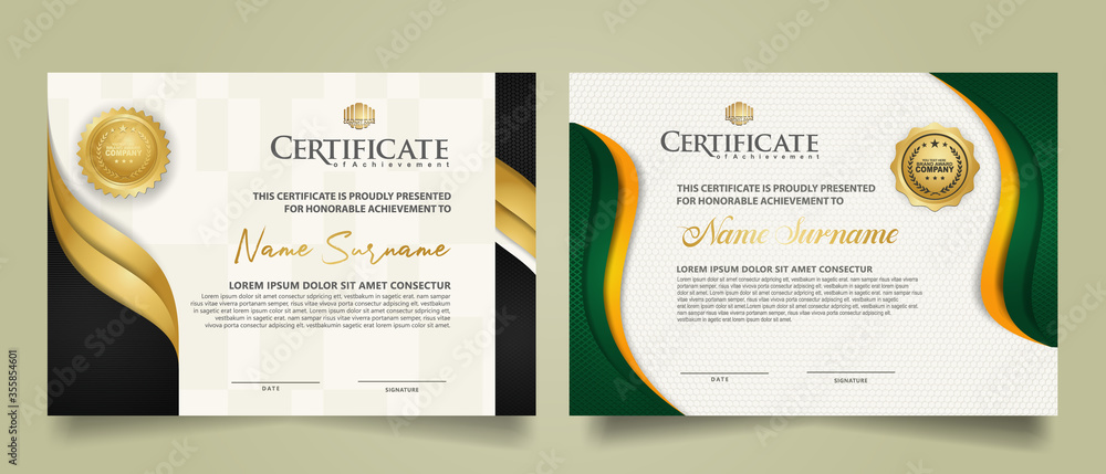 set horizontal certificate template with flow lines ornament and modern ...