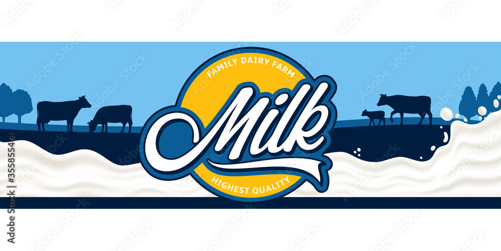 Vector milk round label template. Milk splash vector illustration and ...