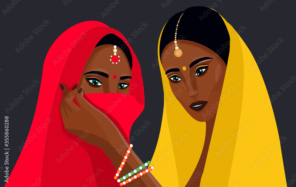Vector illustration of beautiful Indian young woman. Traditional ...