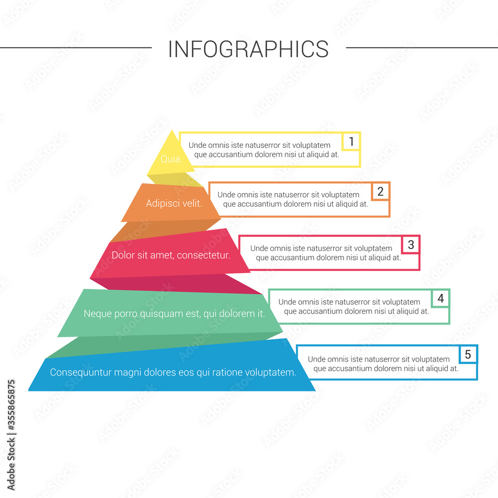 Pyramid Infographics. Funnel business pyramid with 5 charts Stock ...