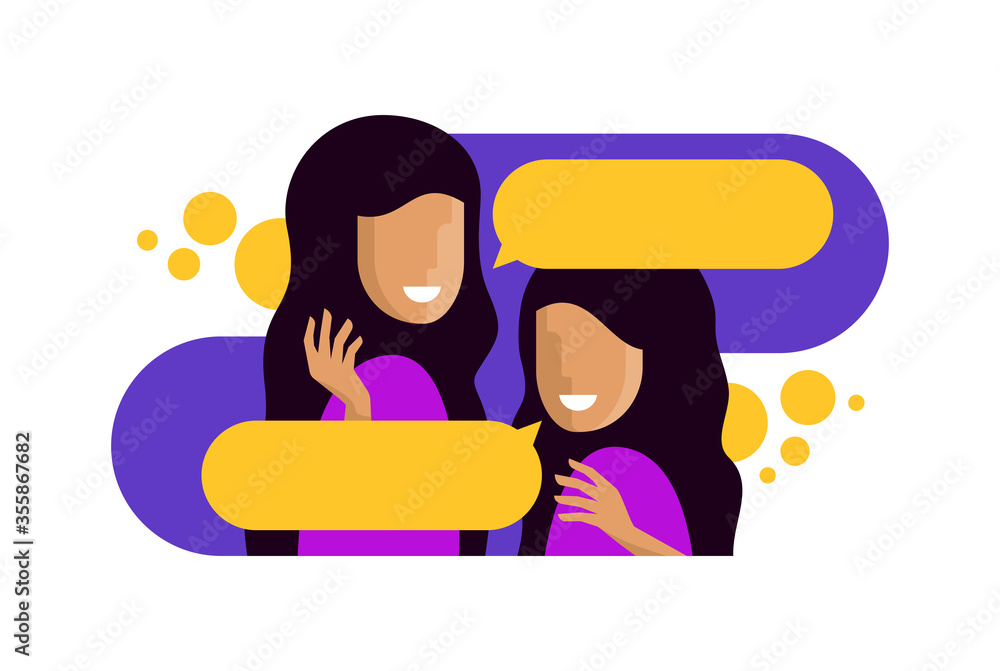 Women talking or chatting - two young female characters speaking ...