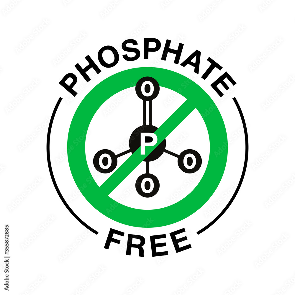 Phosphate free sign - sticker with crossed out atomic ions structure ...