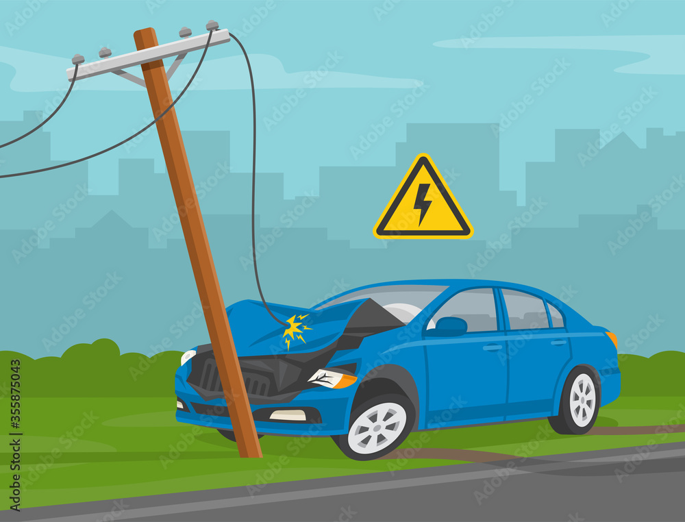 Vetor de Driving a car. Power line knocked down by vehicle accident ... Vetor de Driving a car. Power line knocked down by vehicle accident ...