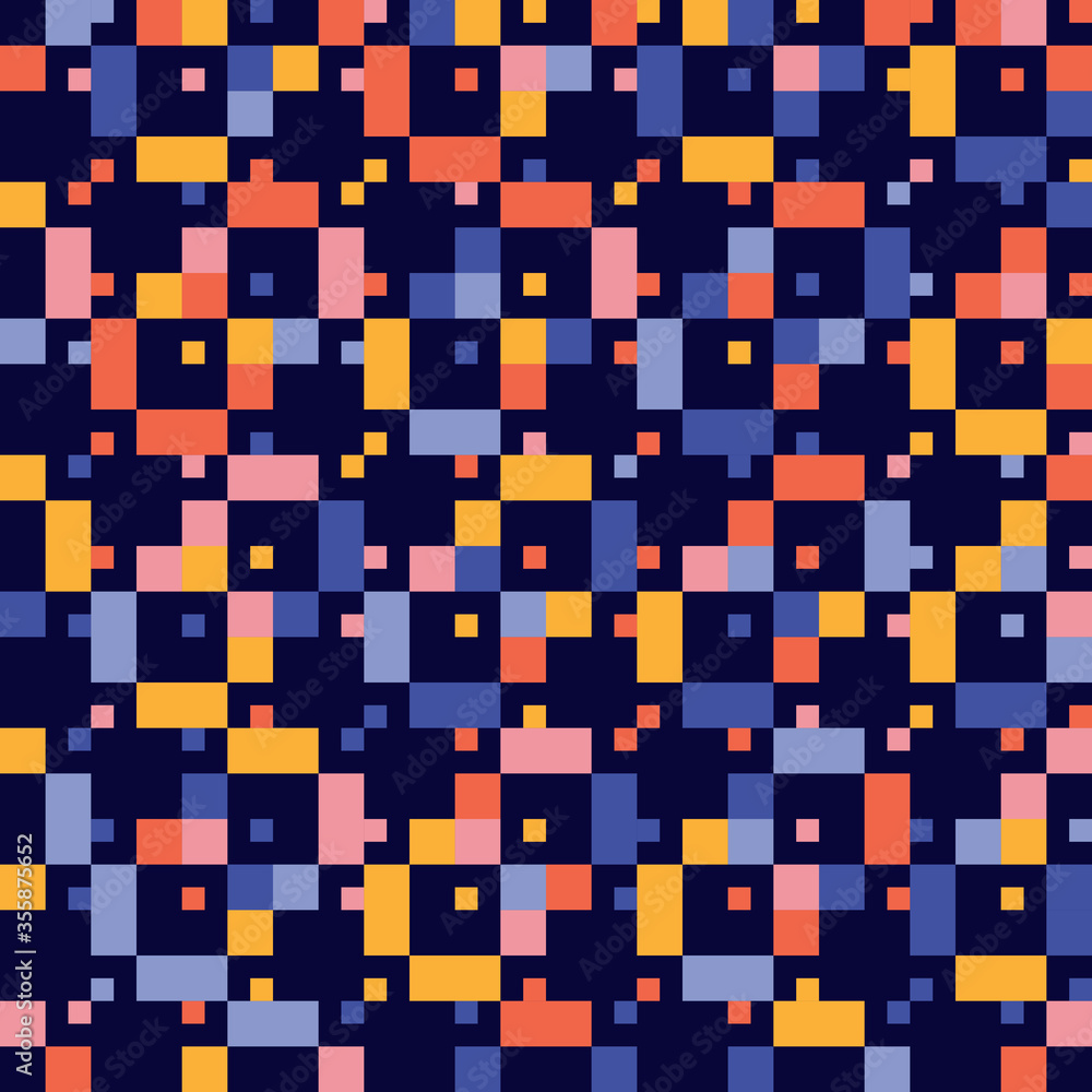 Vector geometric seamless pattern with small colorful squares on black ...