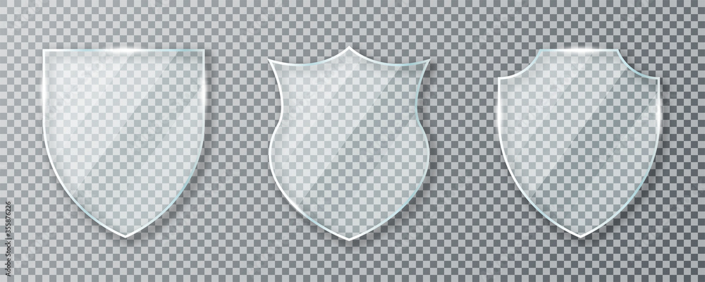 Vecteur Stock Glass shield. Set of transparent glass shields and ...
