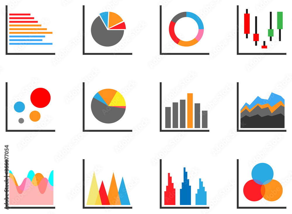 Icon set of colored information chart for infographic presentation and ...