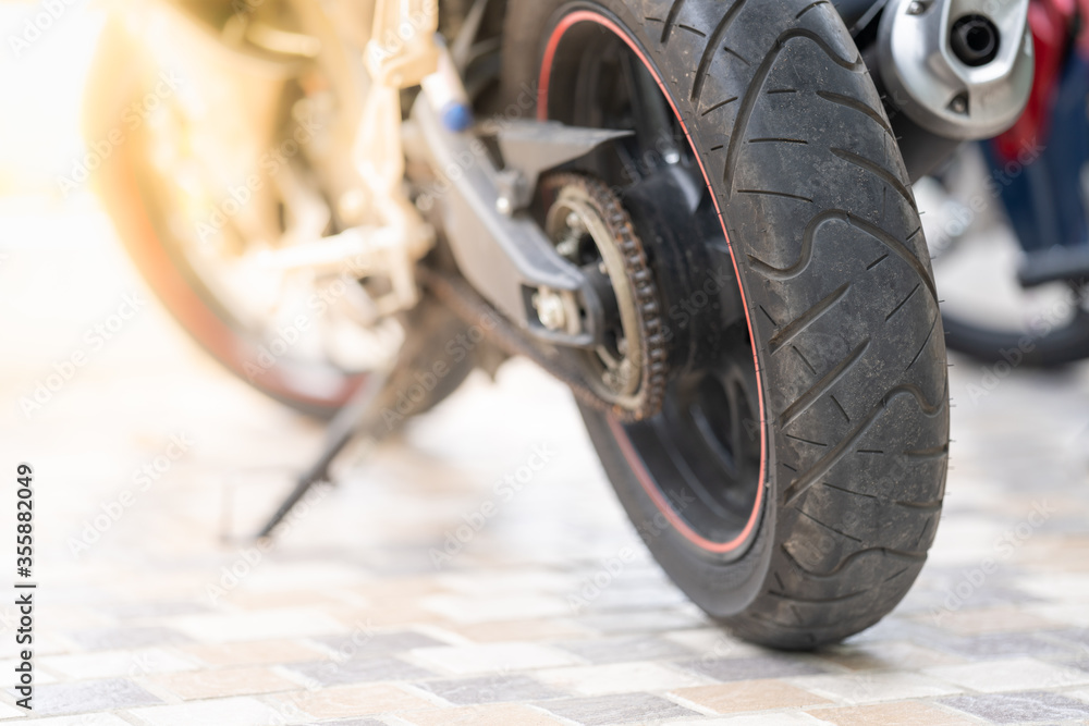 Motorcycle Tyre Big bike - Closeup Rear wheel of Big-bike motorcycle at ...
