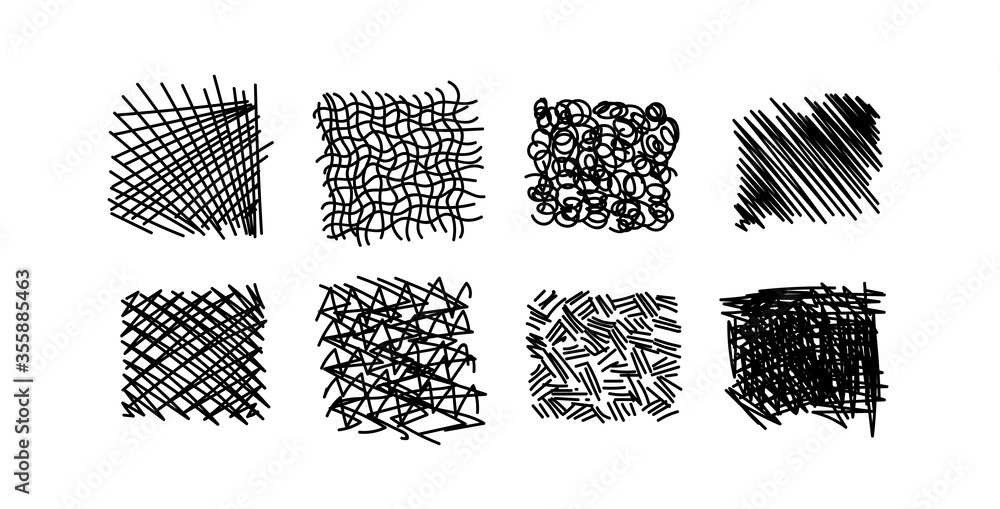Vector set of hand drawn scribble line shapes. . Set of hand drawn ...
