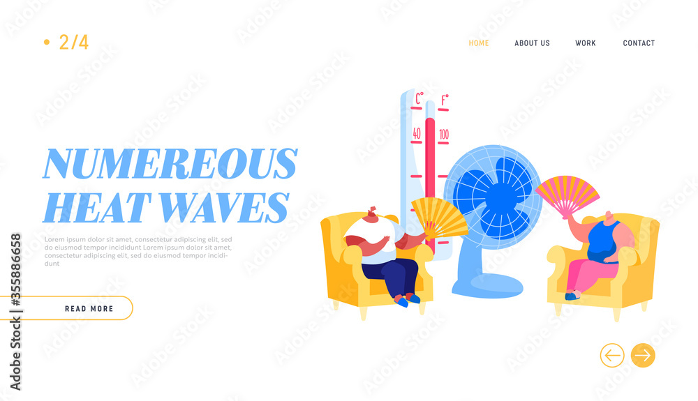 Summer Hot Period Landing Page Template. Sweltering in Heat Aged People Characters Sitting on ...