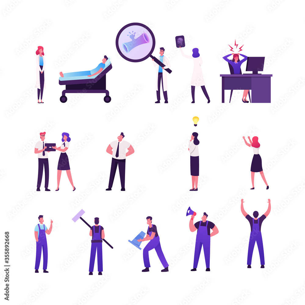 Set of Male and Female Doctor and Patient Characters, Brain Stroke ...