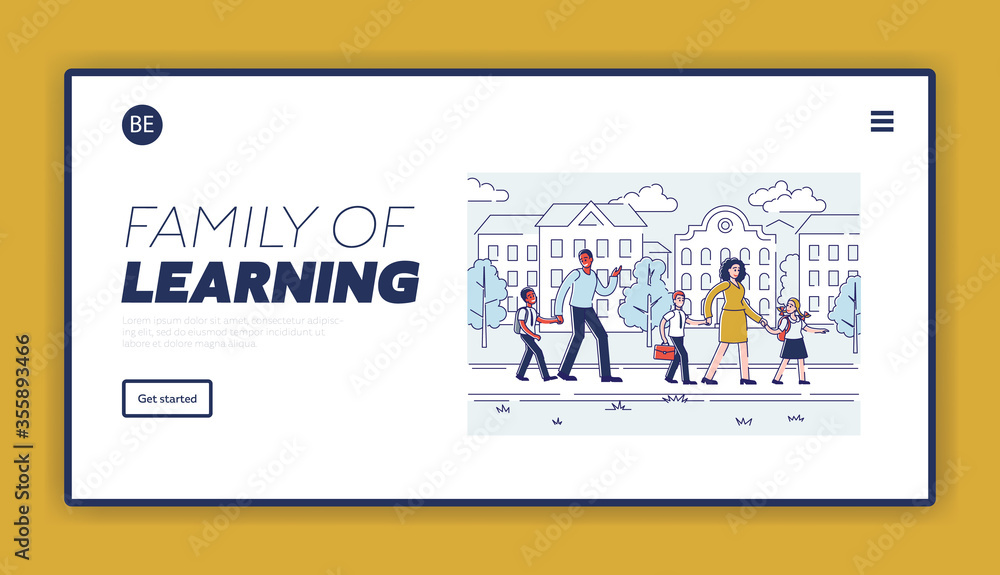 Landing page with parents walking children to school holding hands ...