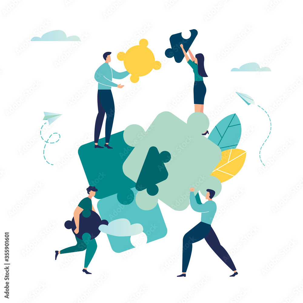 Teamwork character puzzle idea. Team metaphor. people connecting puzzle ...
