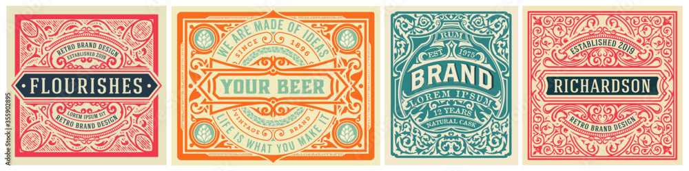 Mega set of 8 vintage labels. Vector layered Stock Vector | Adobe Stock