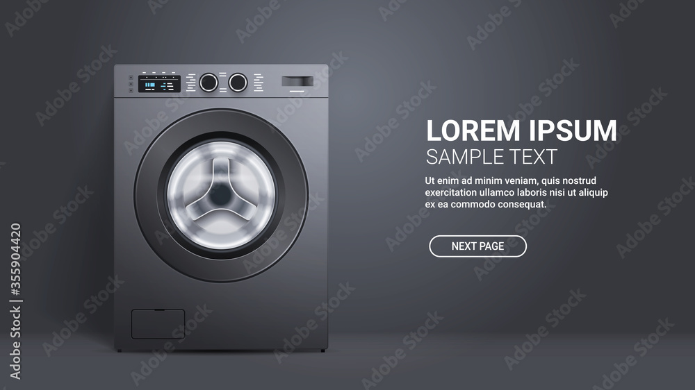 realistic washing machine front view of steel washer domestic appliance ...