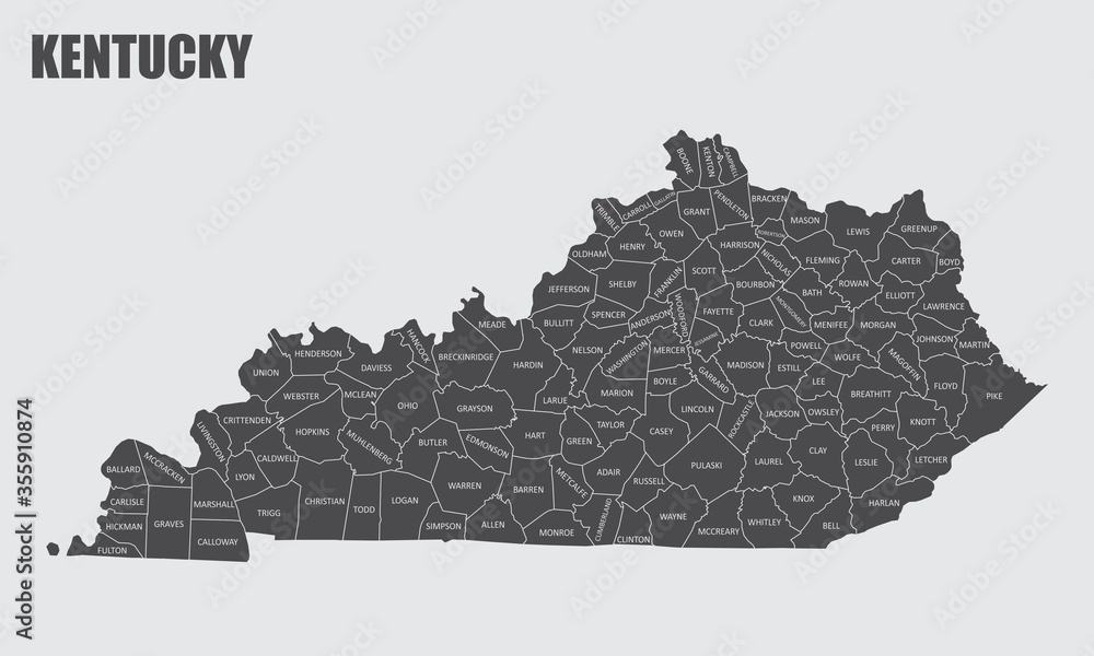 The Kentucky State county map with labels Stock Vector | Adobe Stock