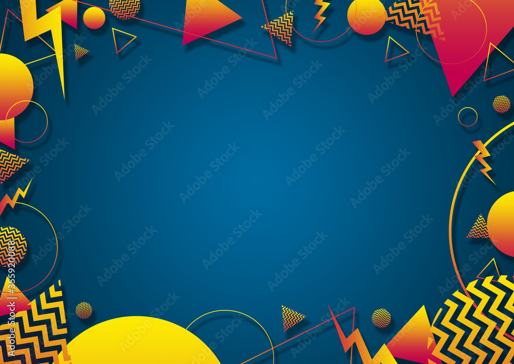 A turquoise, orange and yellow retro vaporwave 90's style random ...