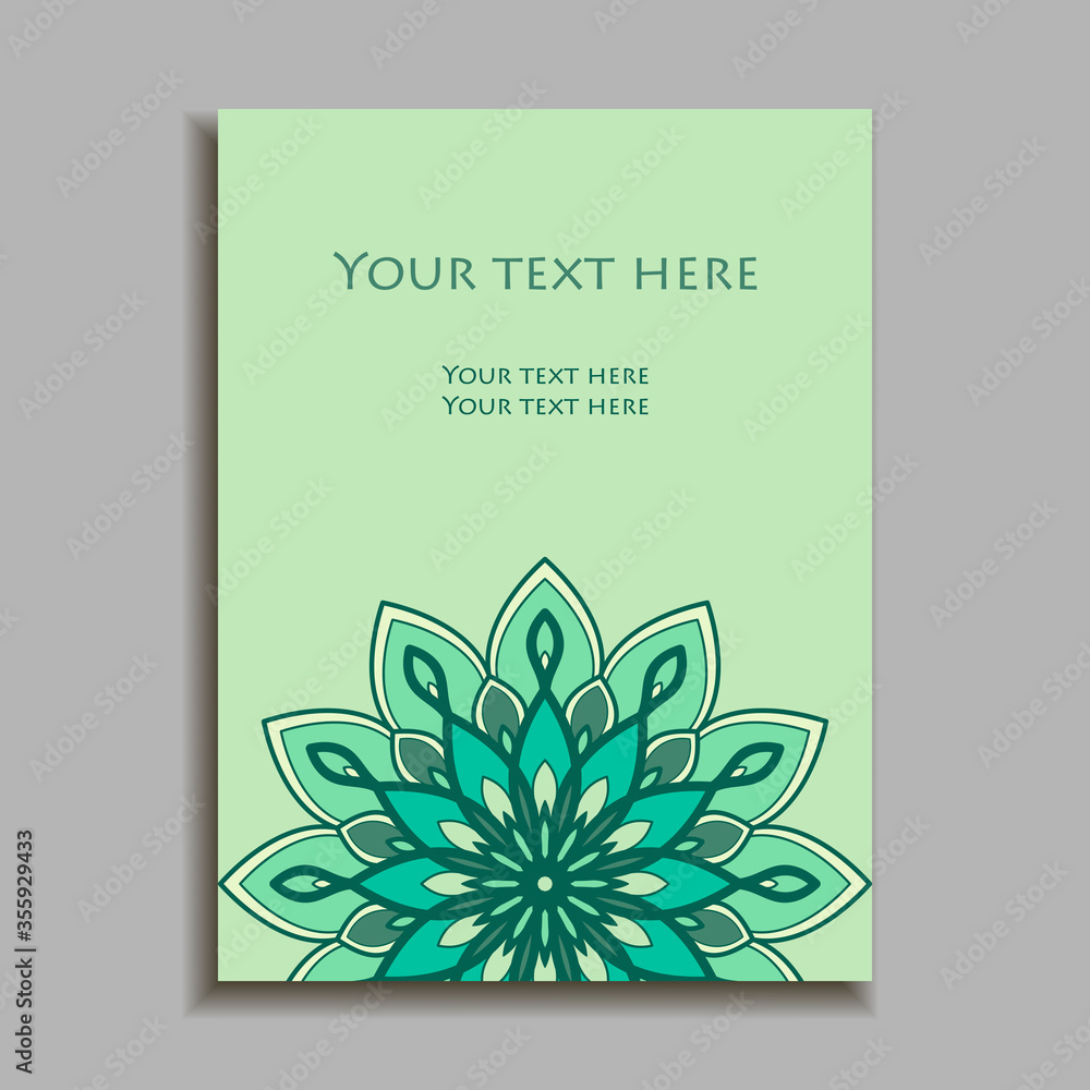 Mint color Invitation Card with mandala ornament. Card template for ...