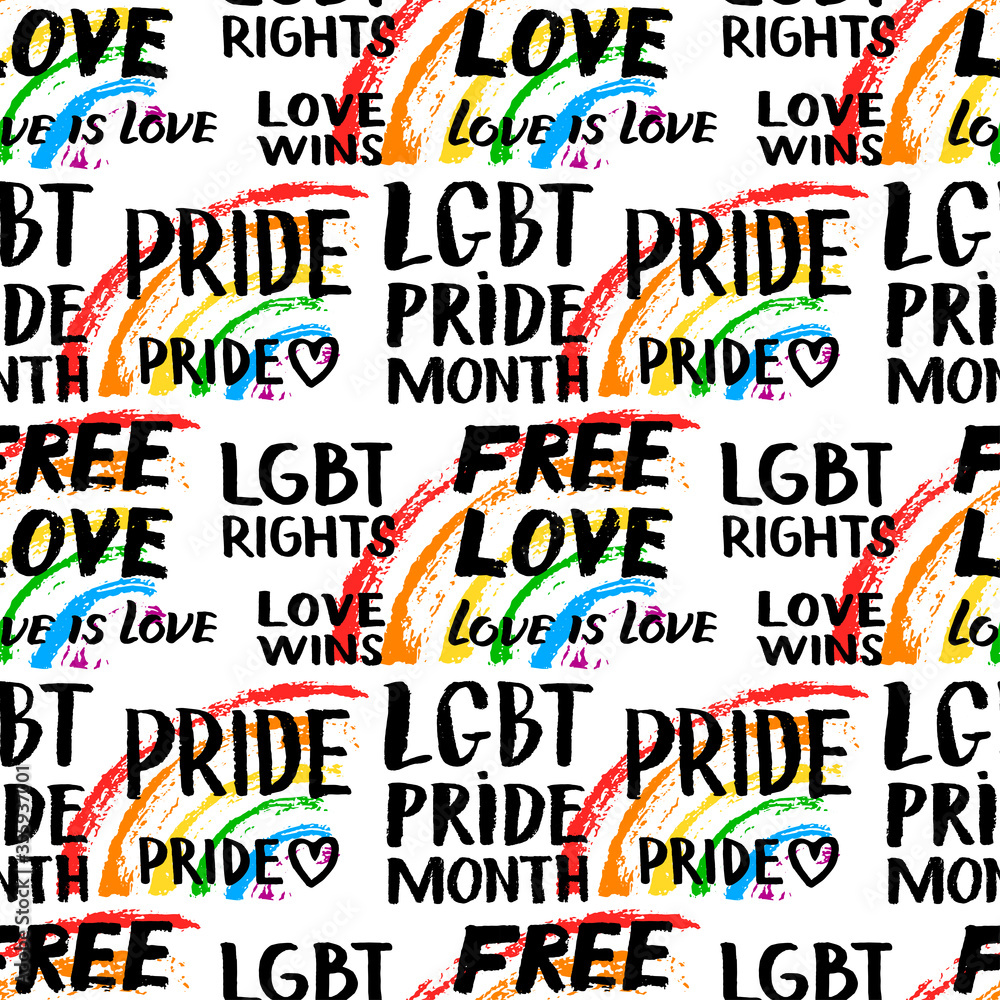 Vector hand drawn illustration seamless pattern with quote gay pride ...