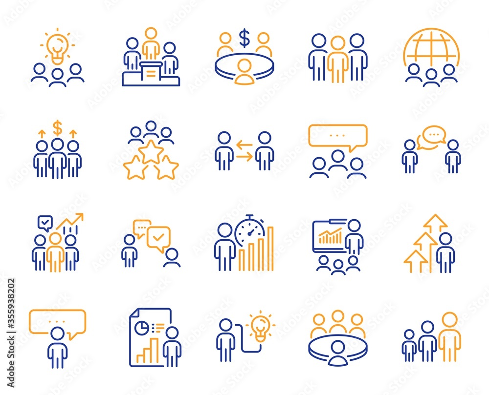Meeting line icons. Conference, seminar, classroom. Team, work and ...