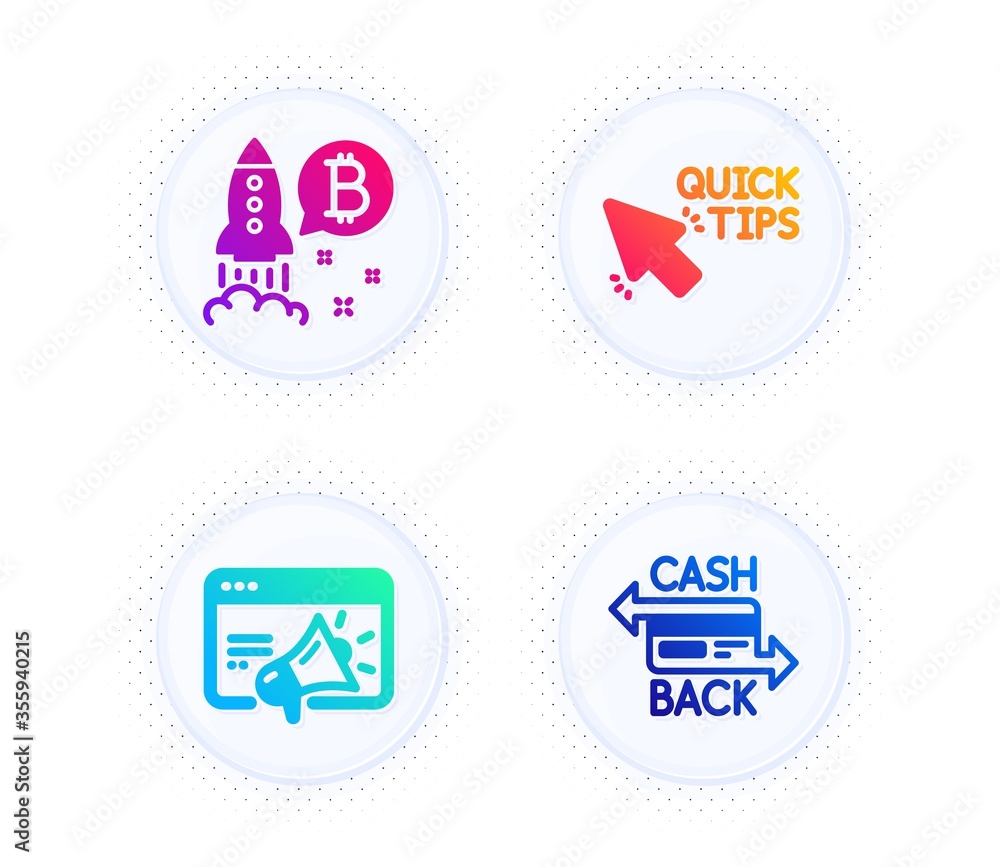 Seo marketing, Quick tips and Bitcoin project icons simple set. Button ...