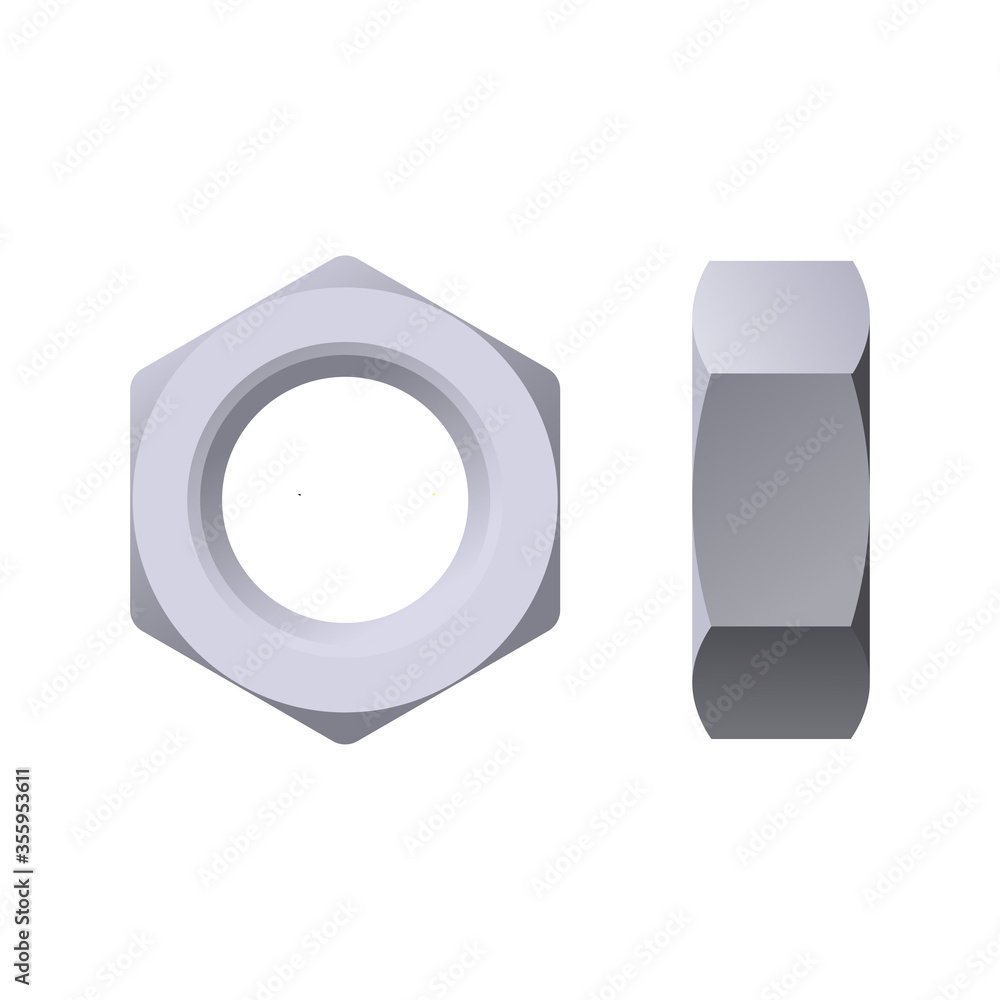 Hexagonal nut top and side view in realistic style Stock Vector | Adobe ...