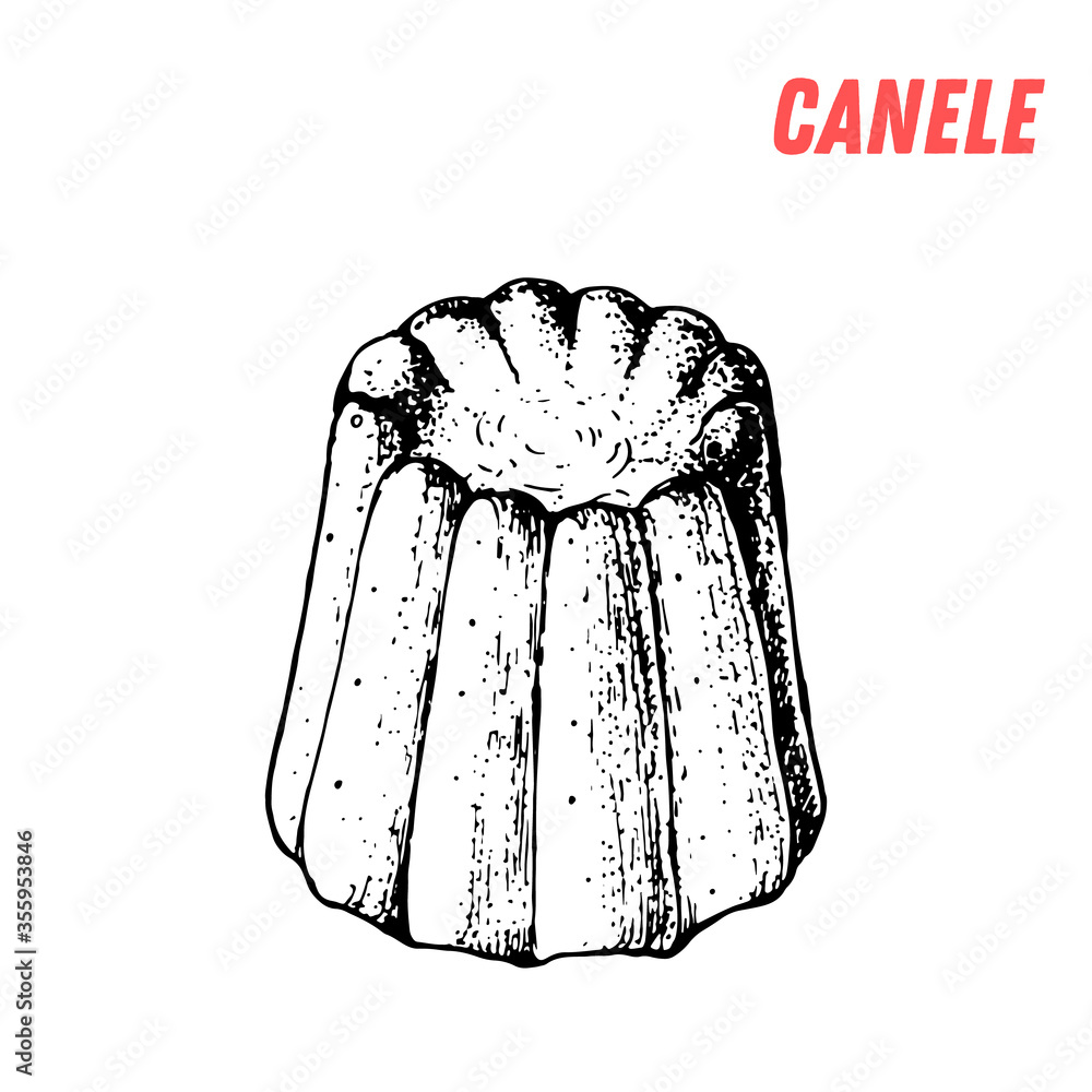 French dessert canele sketch. French pastries . Food menu design ...