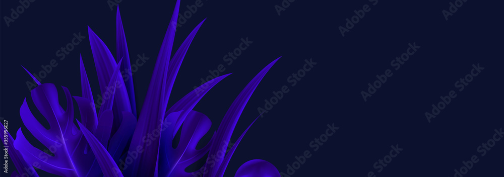 Tropical background with realistic palm leaves of violet color ...