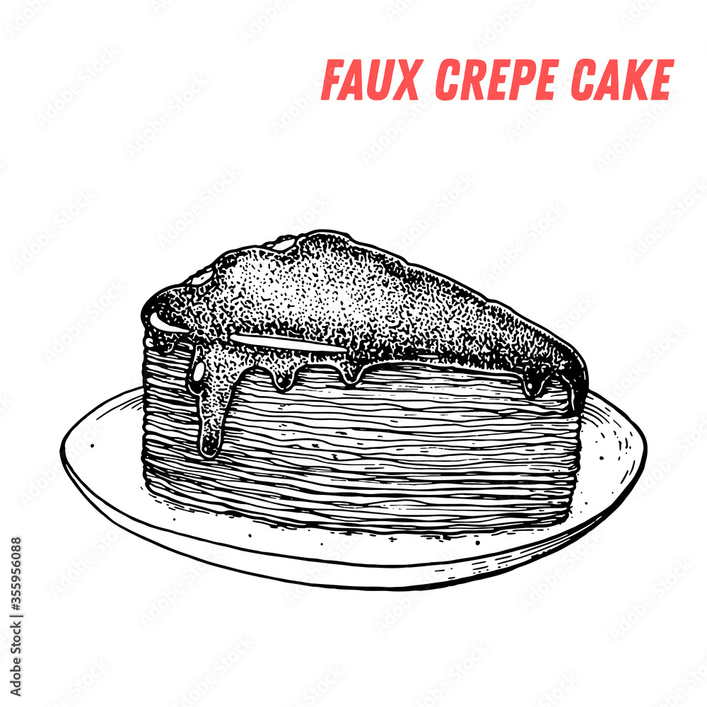 French dessert faux crepe cake sketch. French pastries . Food menu ...