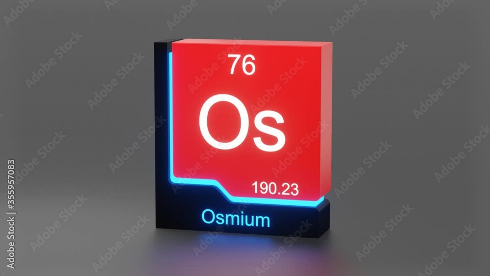 Osmium, periodic table element 3D animation, modern educational red ...