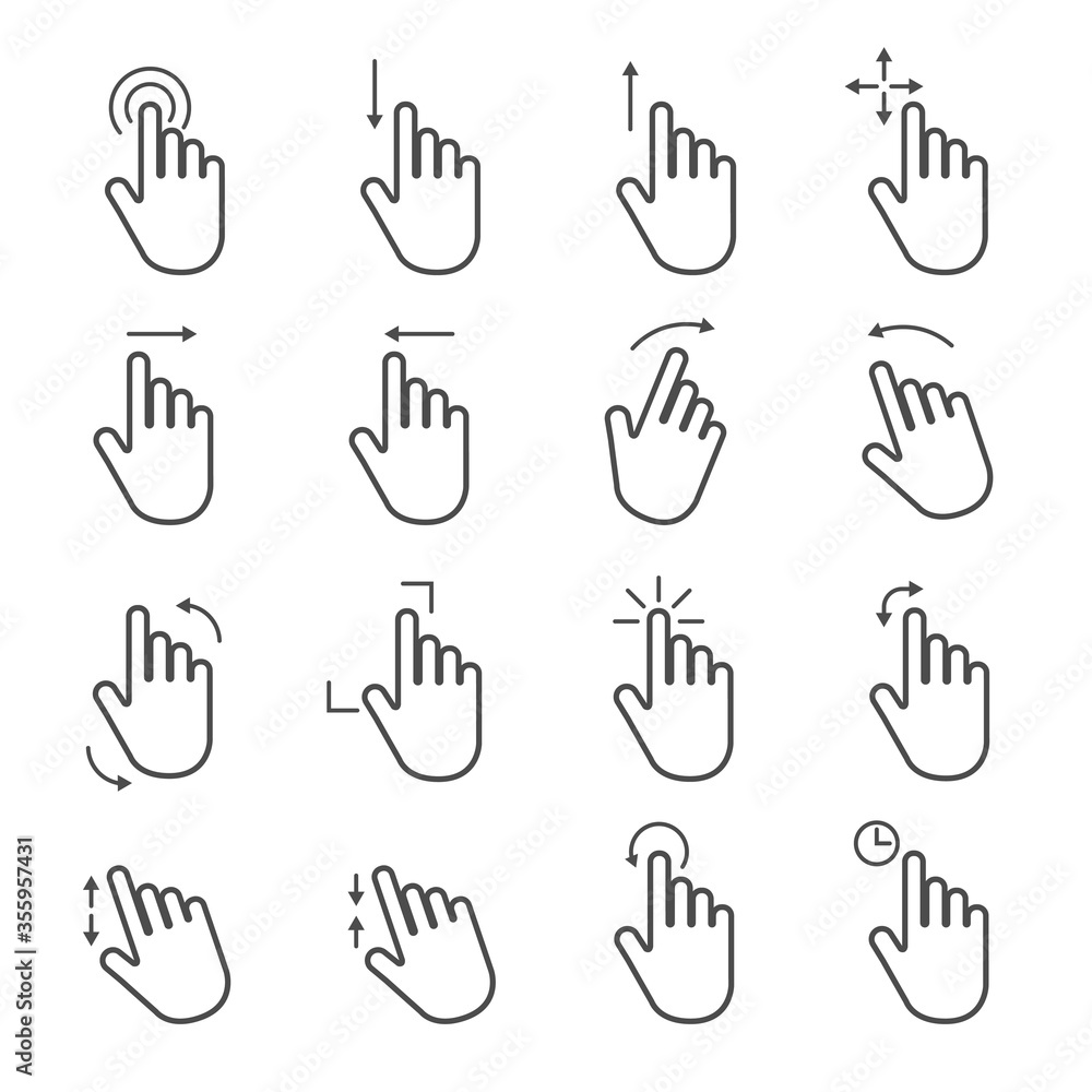 Vector outline touch screen outline gestures icons set isolated on ...