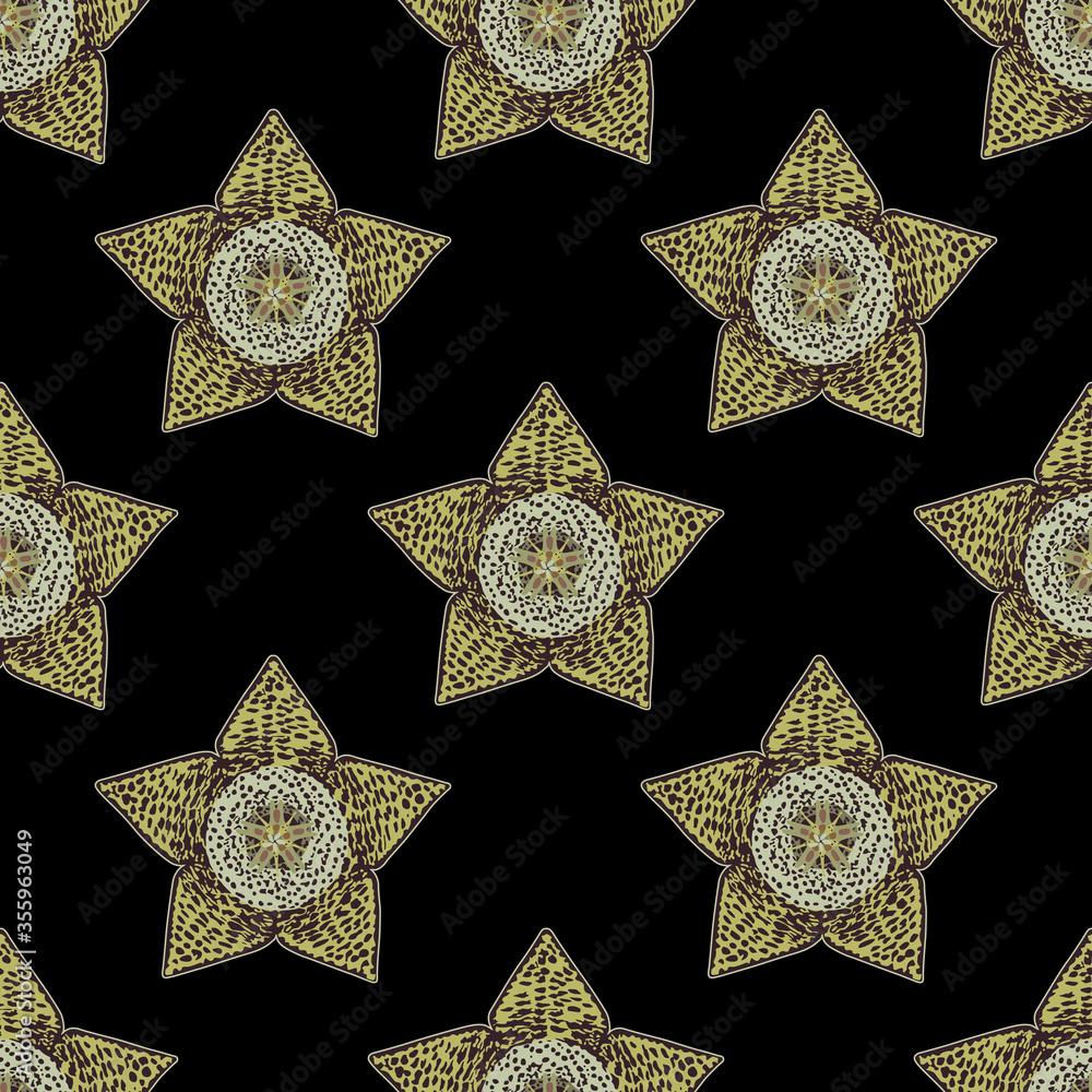 Seamless geometrical floral pattern with flowers of Stapelia Orbea ...