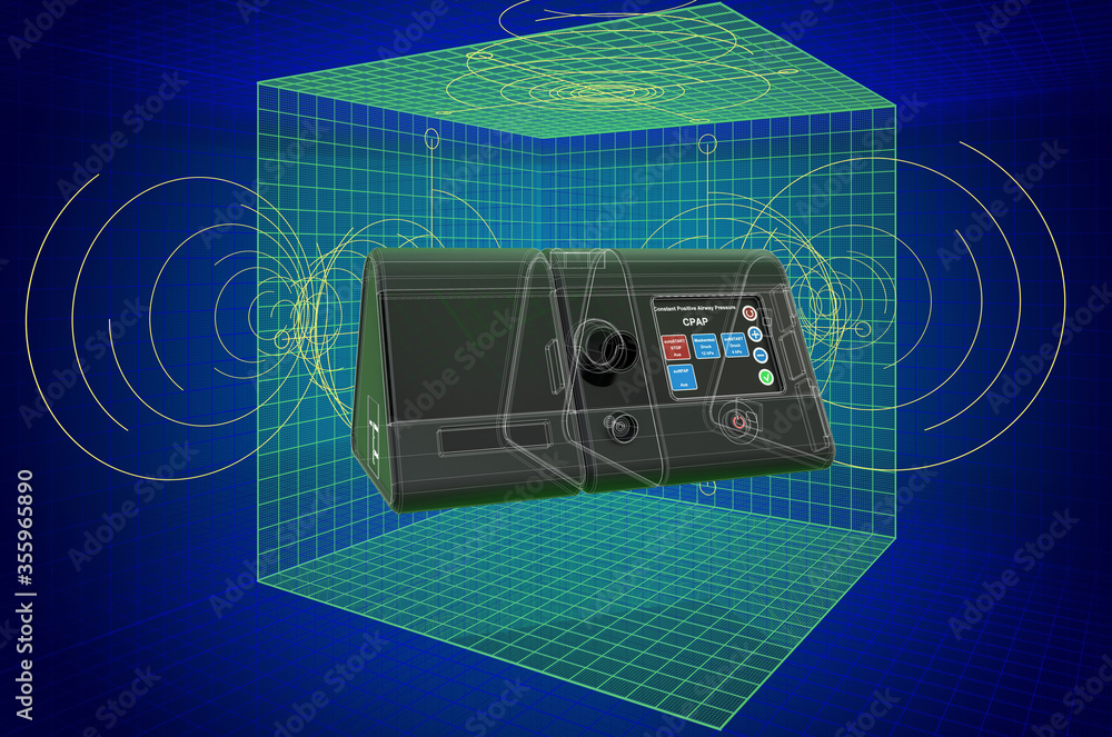 Visualization 3d cad model of CPAP Machine, blueprint. 3D rendering ...