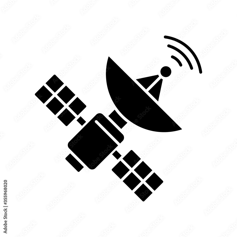 Space satellite black glyph icon. Cosmos exploration, modern ...